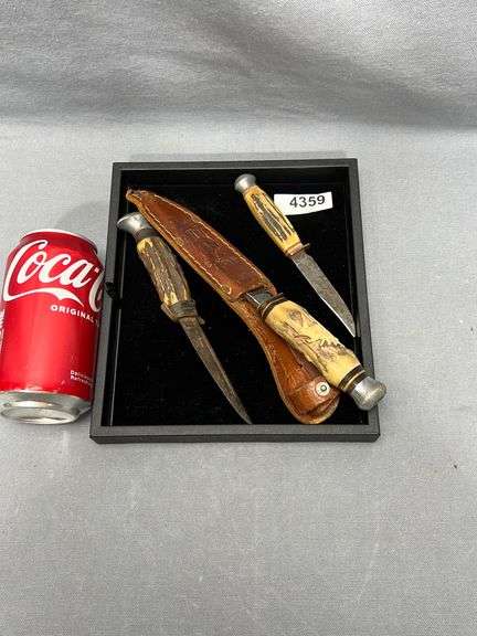 3 Vintage stag handled hunting knives-1 is Carl Everts Solingen - Dixon ...