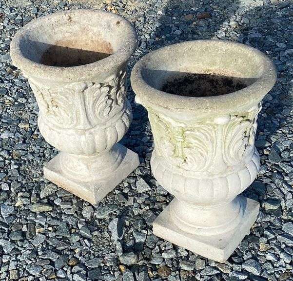 2 cement planter urns as is - Dixon's Auction at Crumpton
