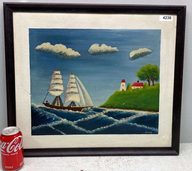 Vintage folk art painting signed Jarvis - Dixon's Auction at Crumpton