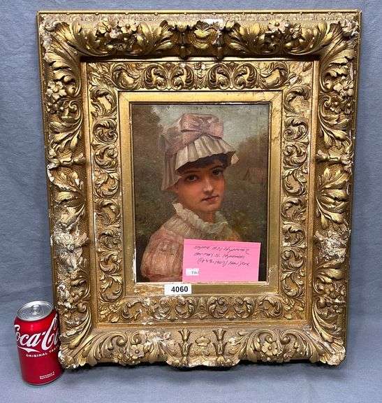 Herman N. Hyneman New York oil on panel portrait painting, damage to ...
