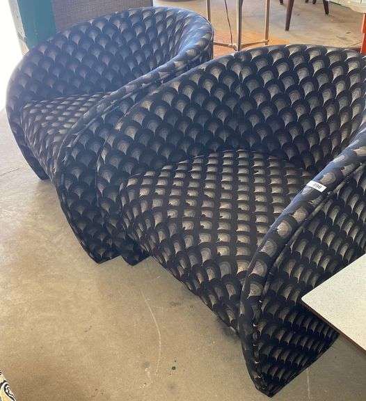 Pair MCM style upholstered chairs, fraying - Dixon's Auction at Crumpton