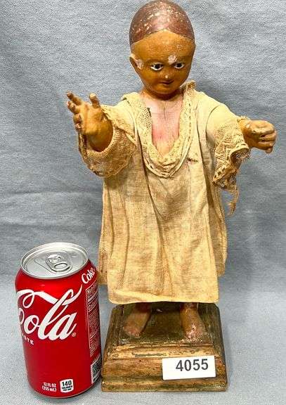 Antique santos figure with glass eyes - Dixon's Auction at Crumpton