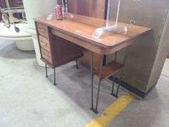 MCM oak desk with metal legs - Dixon's Auction at Crumpton