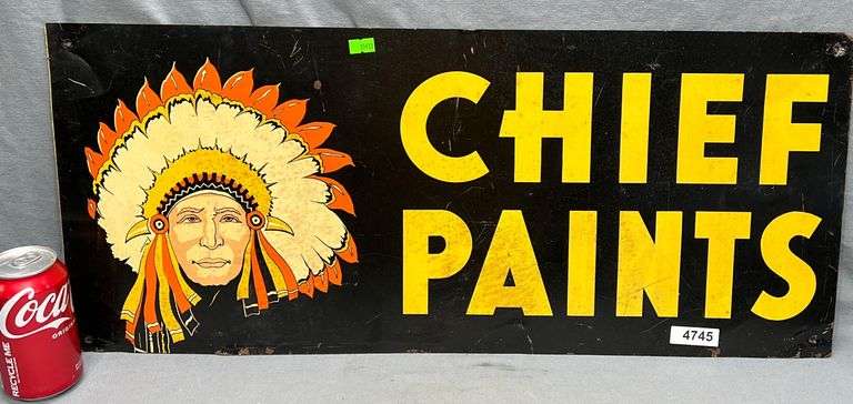 Vintage Chief Paints tin advertising sign - Dixon's Auction at Crumpton