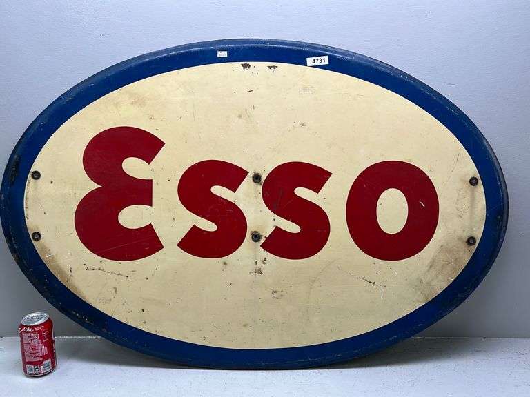 Vintage Esso oval metal advertising sign - Dixon's Auction at Crumpton