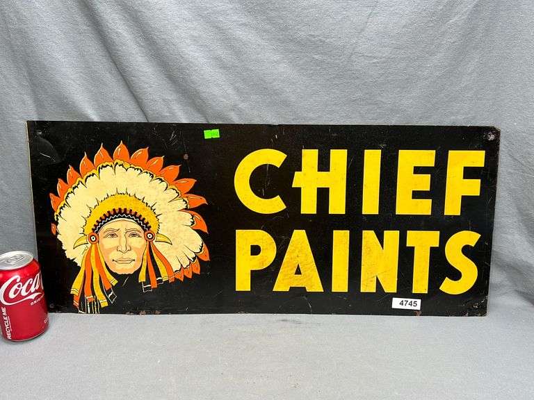 Vintage Chief Paints tin advertising sign - Dixon's Auction at Crumpton