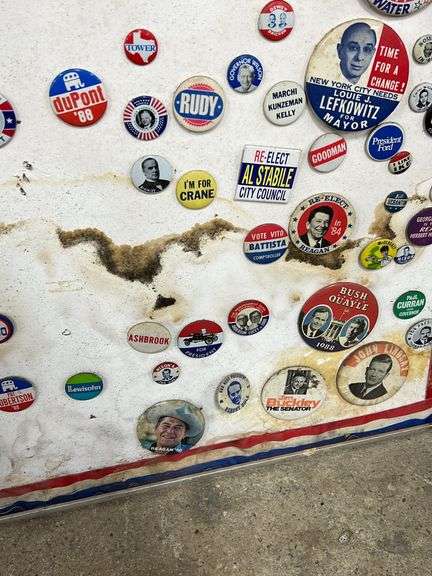 Collection of political buttons on board - Dixon's Auction at Crumpton