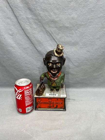 Antique Stump Speaker cast iron mechanical bank - Dixon's Auction at ...