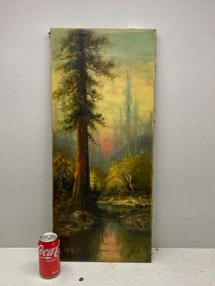 ADM Cooper oil on canvas redwood painting - Dixon's Auction at Crumpton