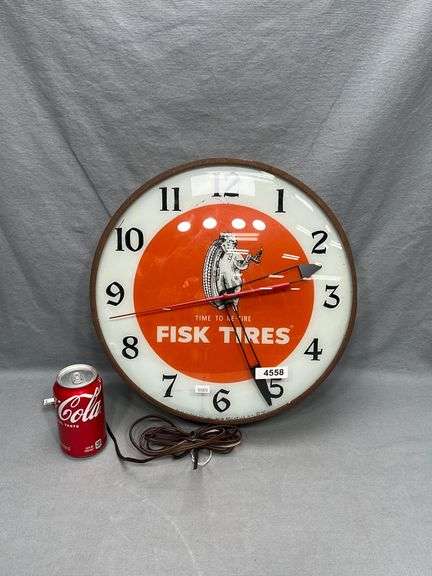 Vintage Fisk Tires advertising clock - Dixon's Auction at Crumpton