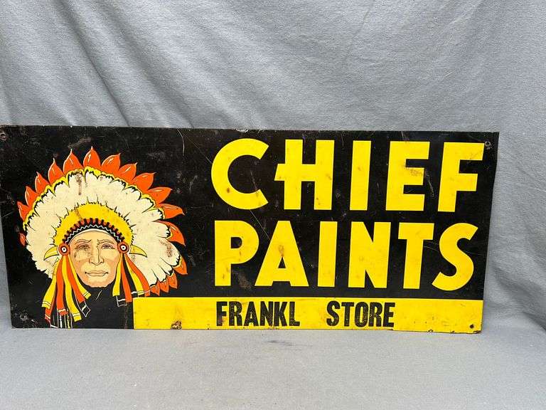 Vintage Chief Paints tin advertising sign - Dixon's Auction at Crumpton