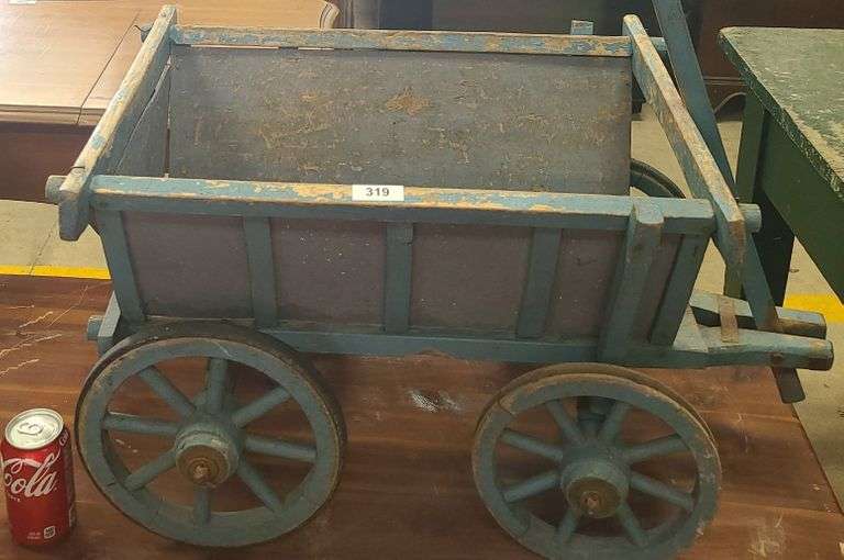 Antique primitive blue painted goat cart - Dixon's Auction at Crumpton