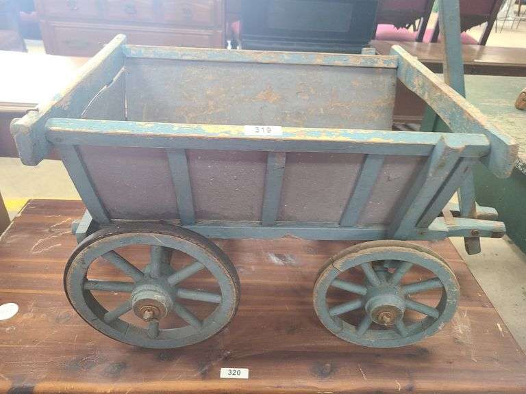 Antique primitive blue painted goat cart - Dixon's Auction at Crumpton