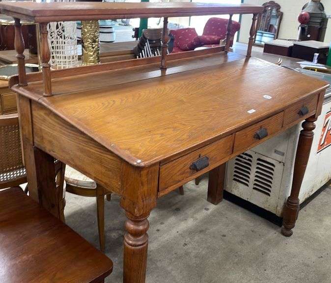 Antique oak stand-up banker's desk, back legs replaced - Dixon's ...