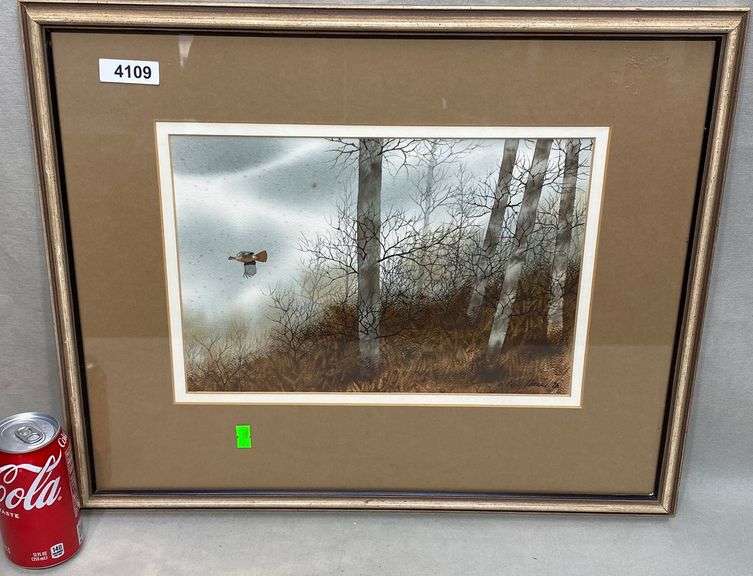 Peter Hanks 1975 quail watercolor painting - Dixon's Auction at Crumpton