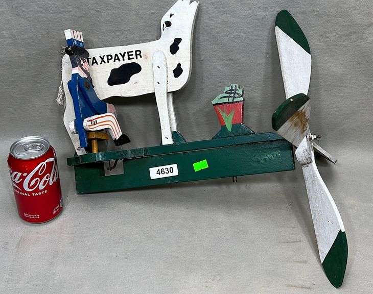 Folk art Uncle Sam milking cow whirligig - Dixon's Auction at Crumpton