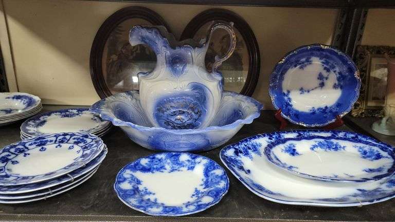 Lot Antique English Flow Blue Transferware Dishes, Plates, Platters ...