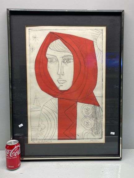 Irving Amen The Red Shawl pencil-signed print - Dixon's Auction at Crumpton