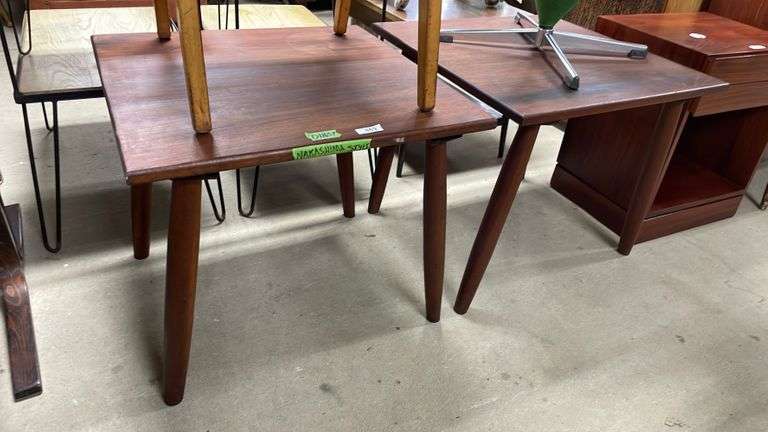 Pair Nakashima-style MCM end tables - Dixon's Auction at Crumpton