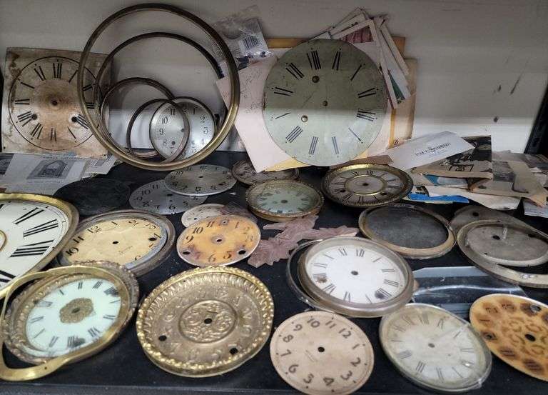 Lot Vintage / Antique Clock Faces, Bezels Etc - Dixon's Auction at Crumpton