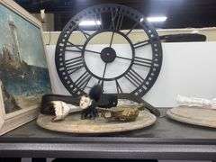 Lot Lighthouse Painting, Framed Print, Cast Iron Hitler Skunk, Clock ...