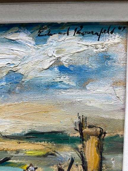 Edward Rosenfeld oil on board fishing dock painting - Dixon's Auction ...