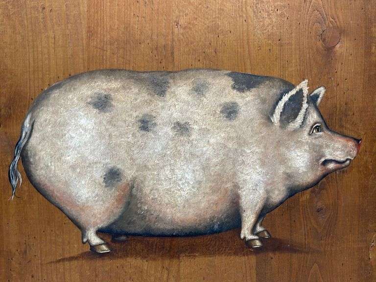 Folk art painting of pig on breadboard - Dixon's Auction at Crumpton