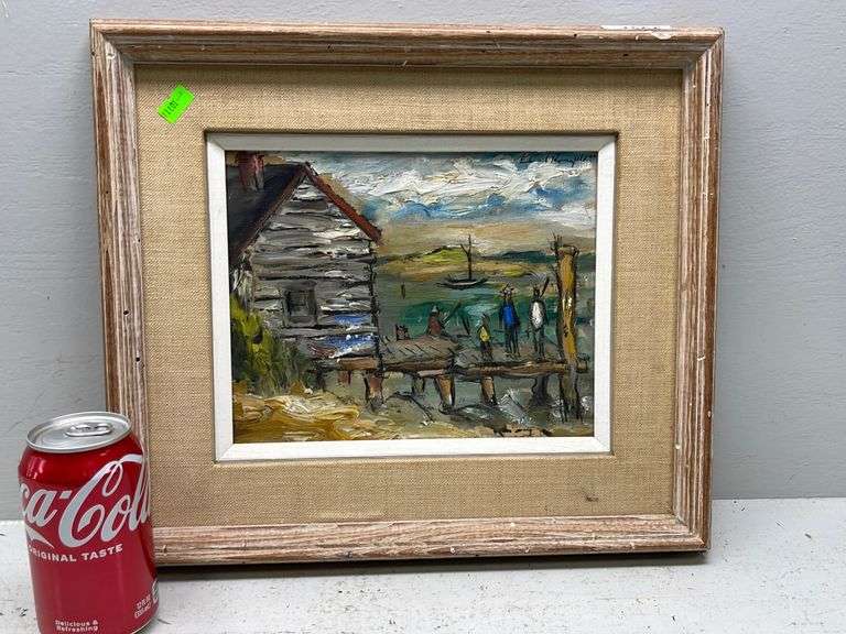 Edward Rosenfeld oil on board fishing dock painting - Dixon's Auction ...
