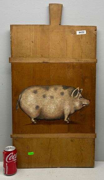 Folk art painting of pig on breadboard - Dixon's Auction at Crumpton