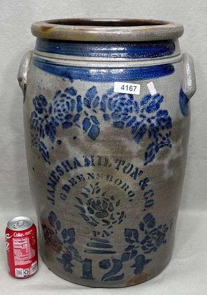 James Hamilton & Co blue decorated 12 gallon stoneware crock - Dixon's ...
