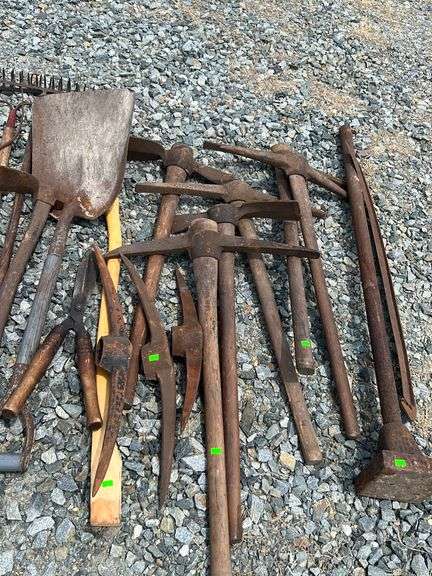 lot antique tools pick axes, shivels etc - Dixon's Auction at Crumpton
