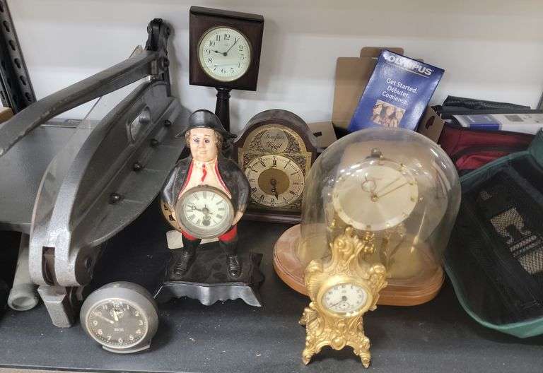 Lot Vintage Clocks, Camera in Bag Etc - Dixon's Auction at Crumpton
