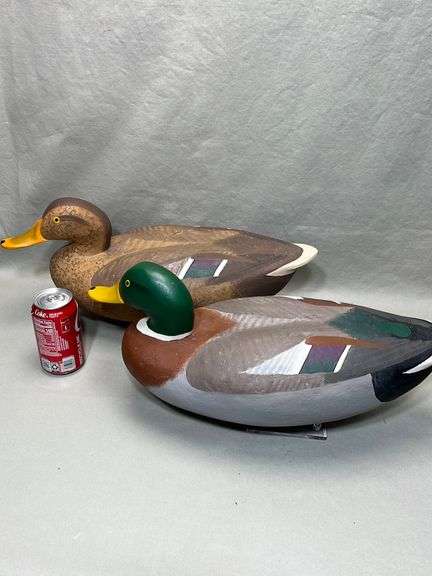 Pair Bill Collins 1985 oversize cork mallard duck decoys - Dixon's ...