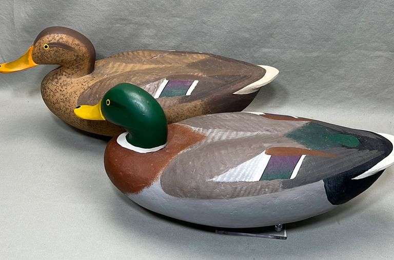 Pair Bill Collins 1985 oversize cork mallard duck decoys - Dixon's ...