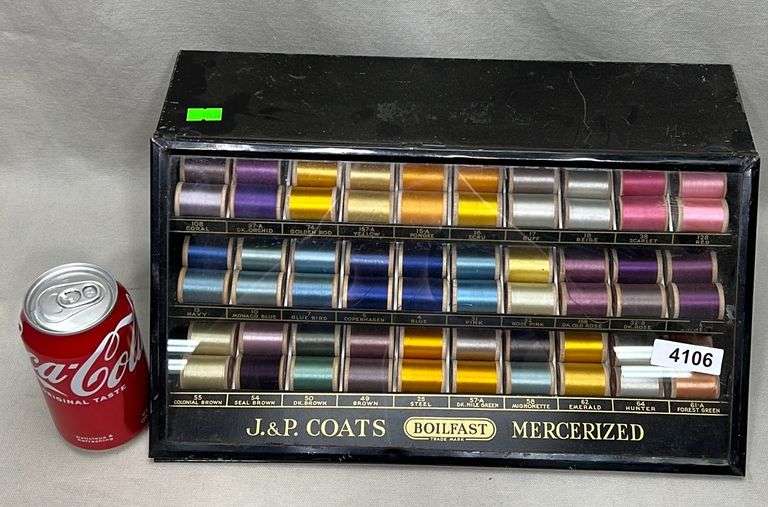 Antique J.P. Coats metal advertising spool cabinet - Dixon's Auction at ...