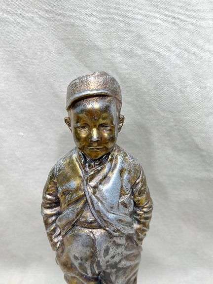 Antique spelter statue of whistling boy - Dixon's Auction at Crumpton