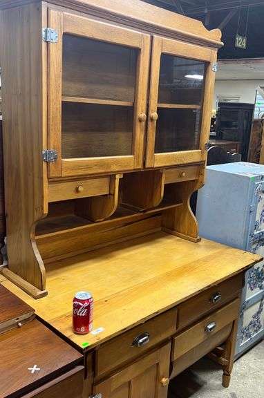 Antique mixed woods farmhouse kitchen work table with hutch top - Dixon ...