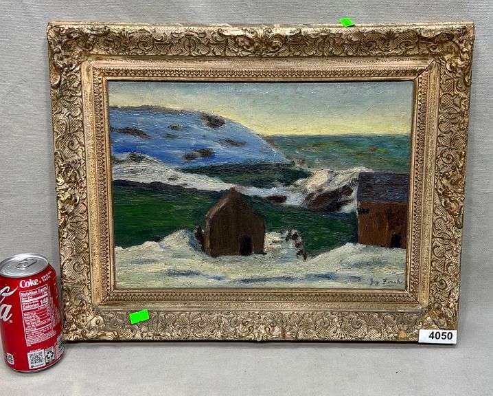Vintage impressionist painting of coastal scene signed lower right ...