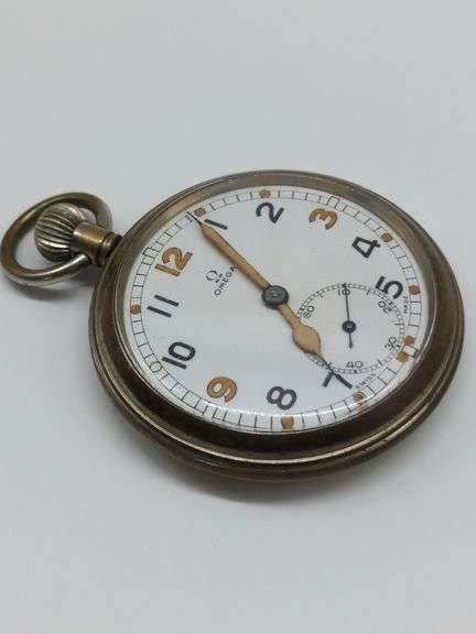 WWII Omega Open Face Broad Arrow GSTP Pocket Watch - Dixon's Auction at ...