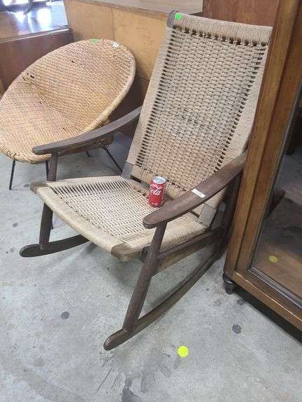 MCM rocking chair with woven seat - Dixon's Auction at Crumpton
