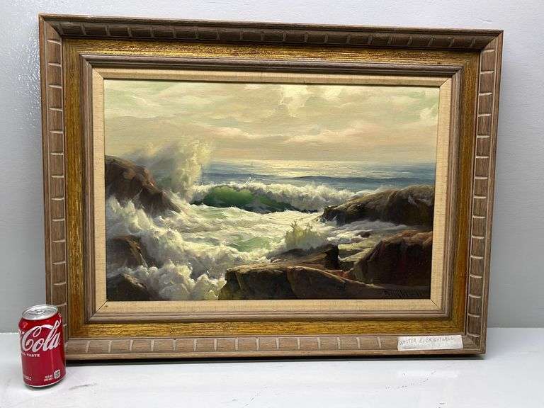 Walter E. Brightwell oil on canvas coastal scene painting - Dixon's ...