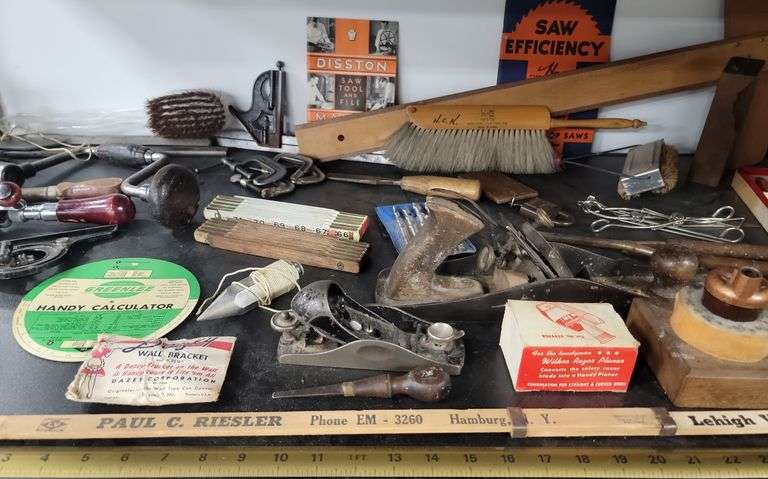 Lot Vintage Tools, Wood Plane, Drills Etc - Dixon's Auction at Crumpton