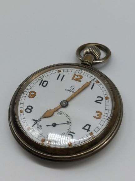 WWII Omega Open Face Broad Arrow GSTP Pocket Watch - Dixon's Auction at ...
