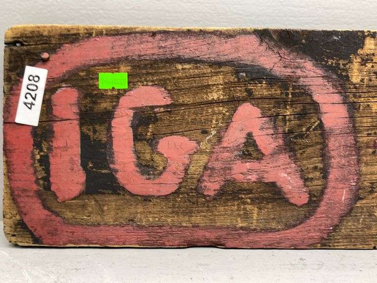 Vintage folk art IGA store trade sign - Dixon's Auction at Crumpton