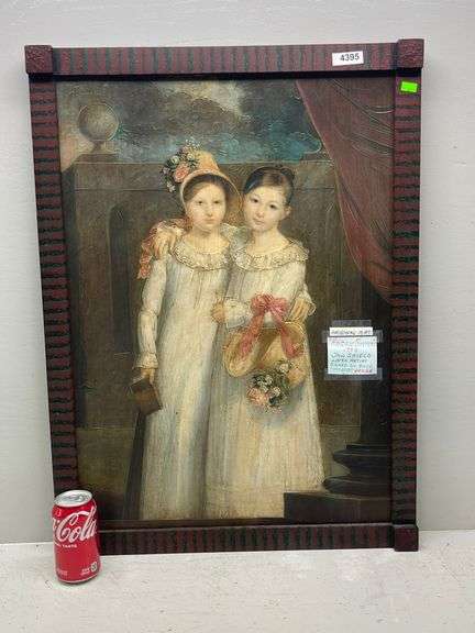 Jan Shield folk art double portrait painting - Dixon's Auction at Crumpton