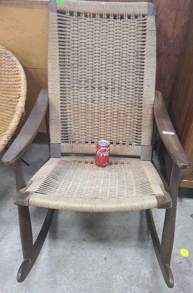 MCM rocking chair with woven seat - Dixon's Auction at Crumpton