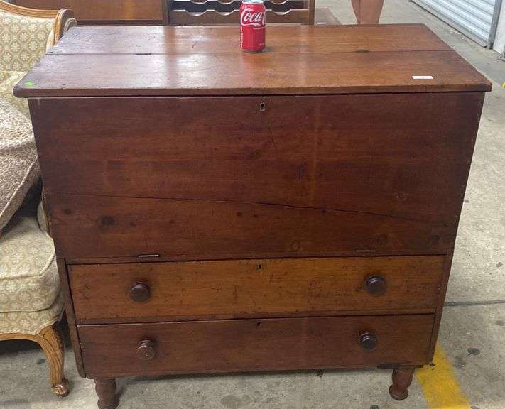 Antique New England softwood mule chest with converted drop front ...