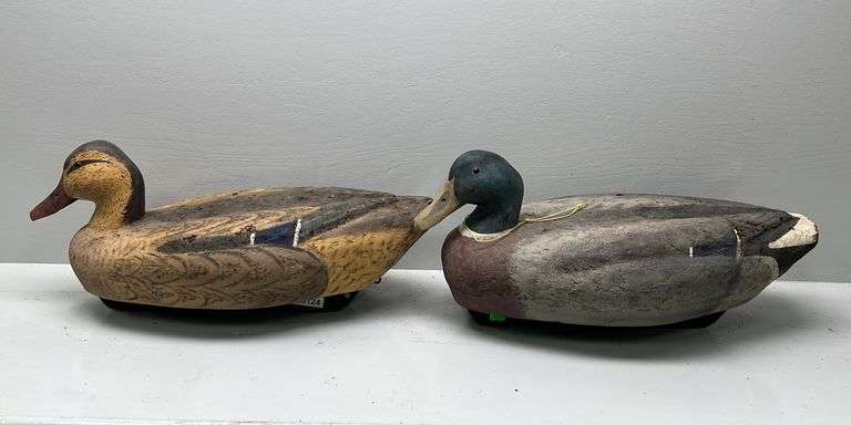 Pair Roger Everett 1974 cork mallard duck decoys - Dixon's Auction at ...