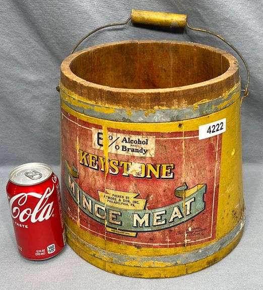 Antique yellow-painted mince meat bucket - Dixon's Auction at Crumpton