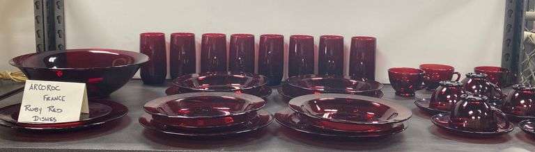 Vintage Arcoroc French Ruby Red Set of Dishes - Dixon's Auction at Crumpton